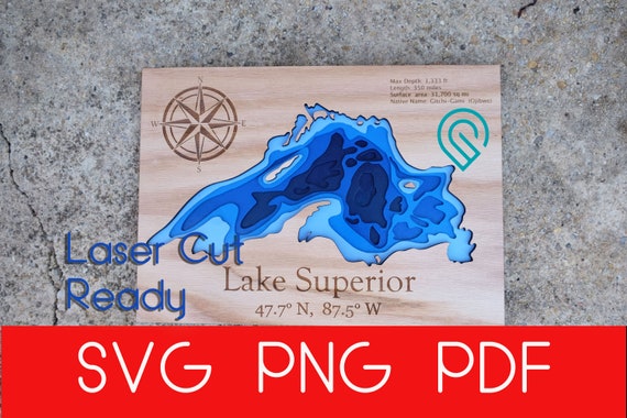 Digital File Lake Superior Depth Map SVG PDF PNG Laser - Etsy