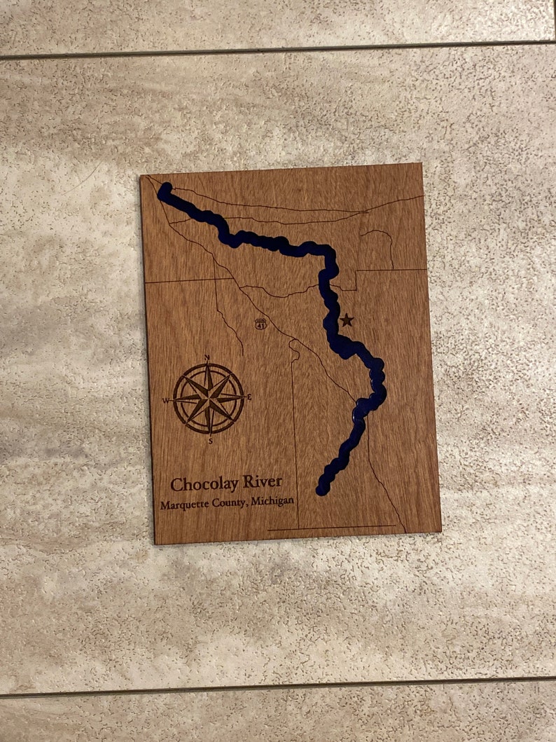 Chocolay River Upper Peninsula of Michigan Wooden Map - Etsy