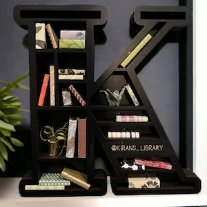 Custom Alphabet Letter Initial Book Lover Miniature Bookshelf - Book ...