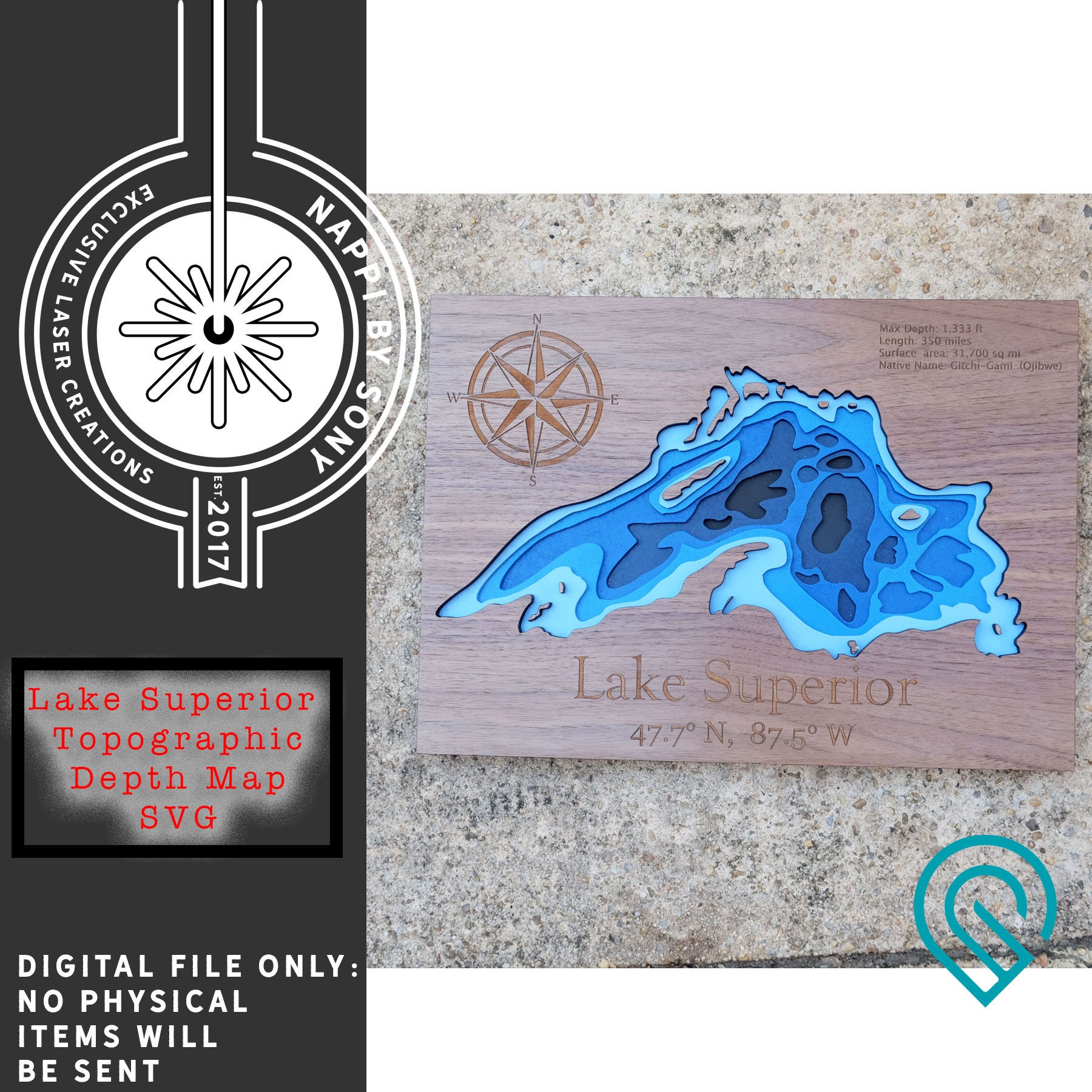 Digital File Lake Superior Depth Map - SVG, PDF, PNG - Laser Cut ...