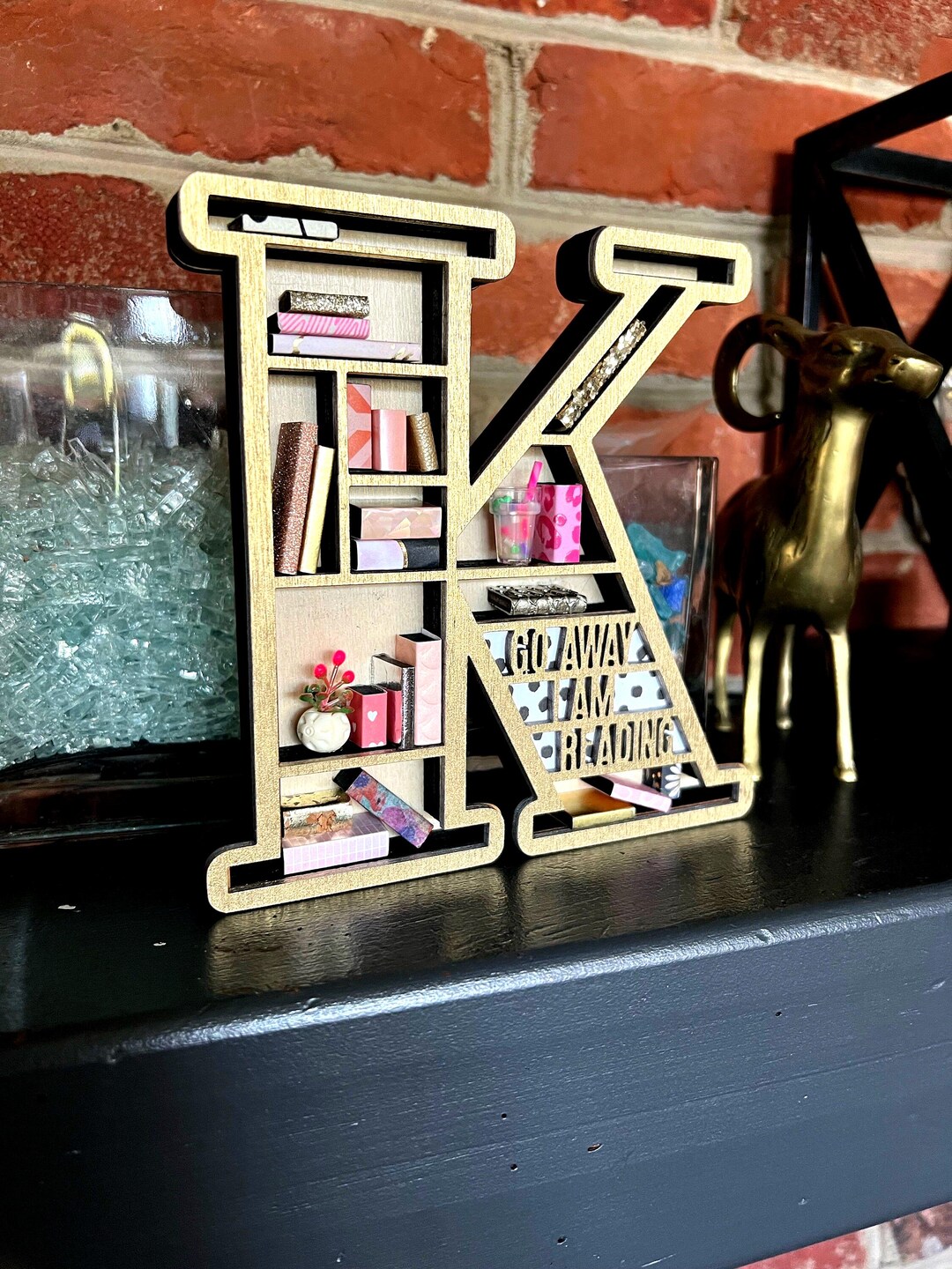 Custom Initial Book Lover Miniature Bookshelf - Book Nerd, Gift for ...