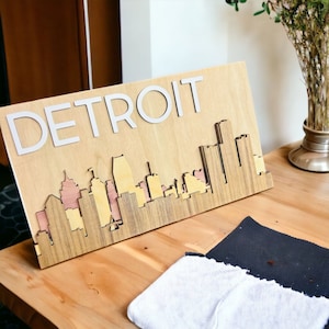 Detroit City Skyline Multilayer Acrylic Sign - Michigan Gift, Detroit ...