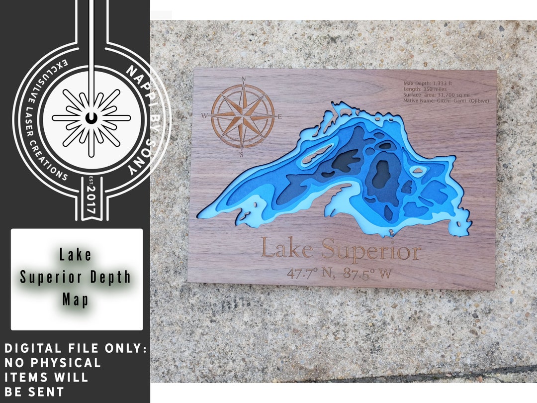 Digital File Lake Superior Depth Map SVG PDF PNG Laser - Etsy Australia