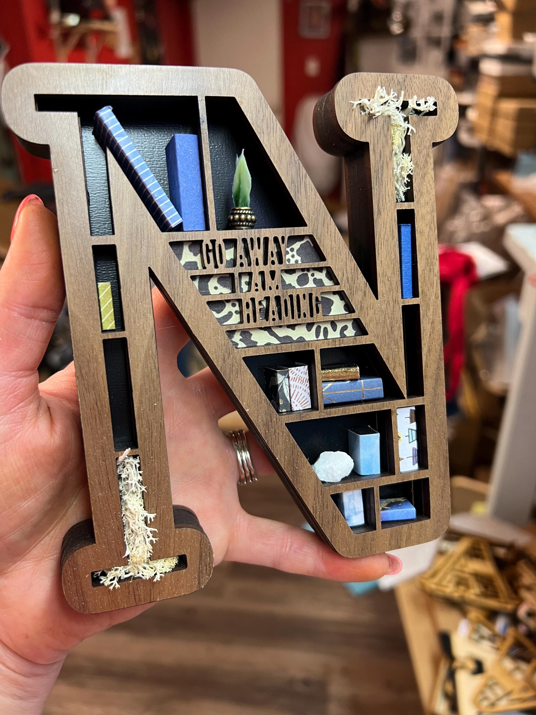 Custom Alphabet Initial Book Lover Miniature Bookshelf - Great Gift for ...