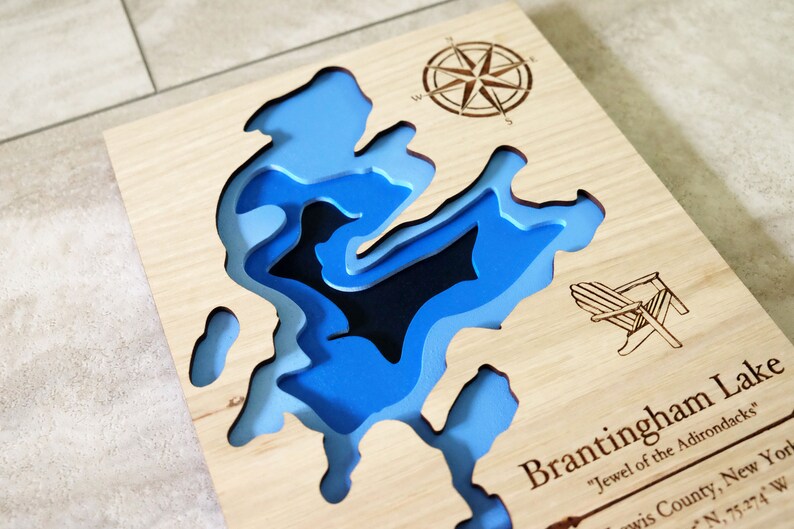 Brantingham Lake 3D Wood Topographic Map in Lewis County, New York ...