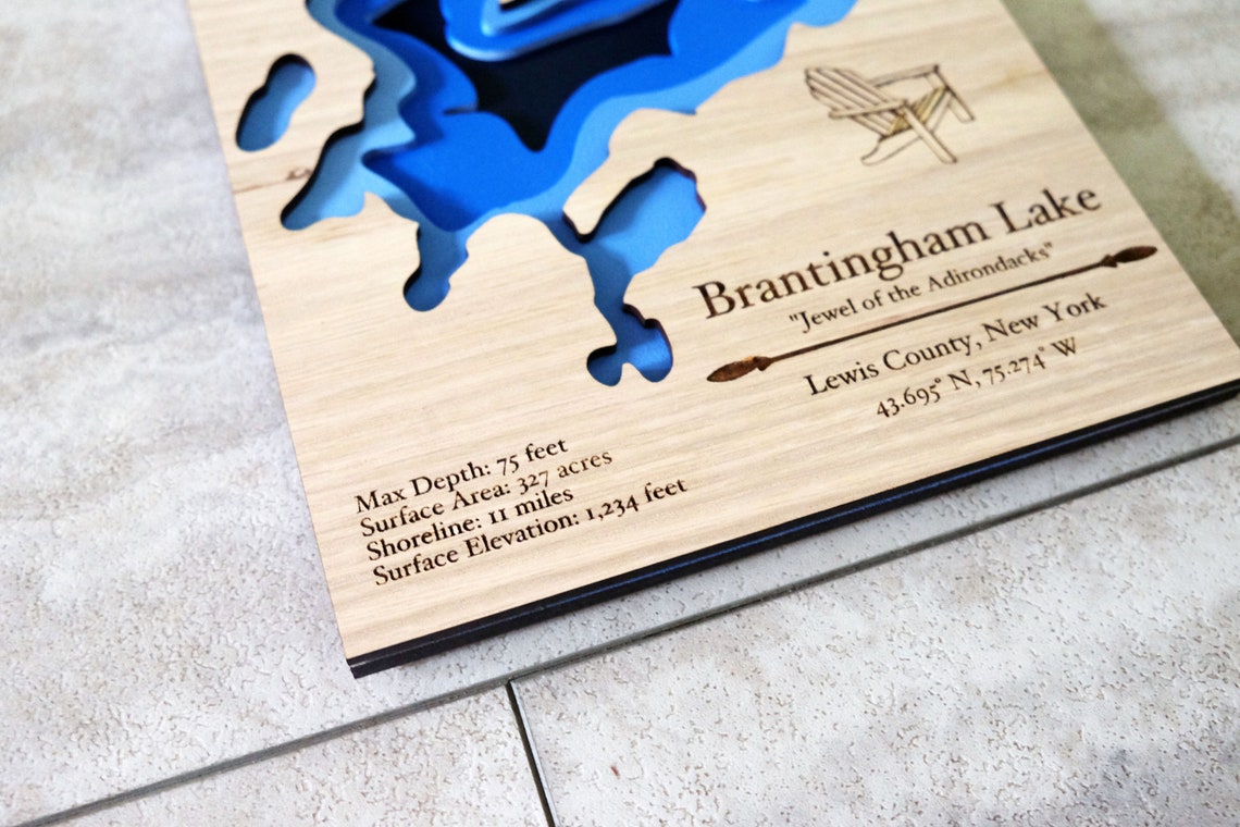 Brantingham Lake 3D Wood Topographic Map in Lewis County, New York ...