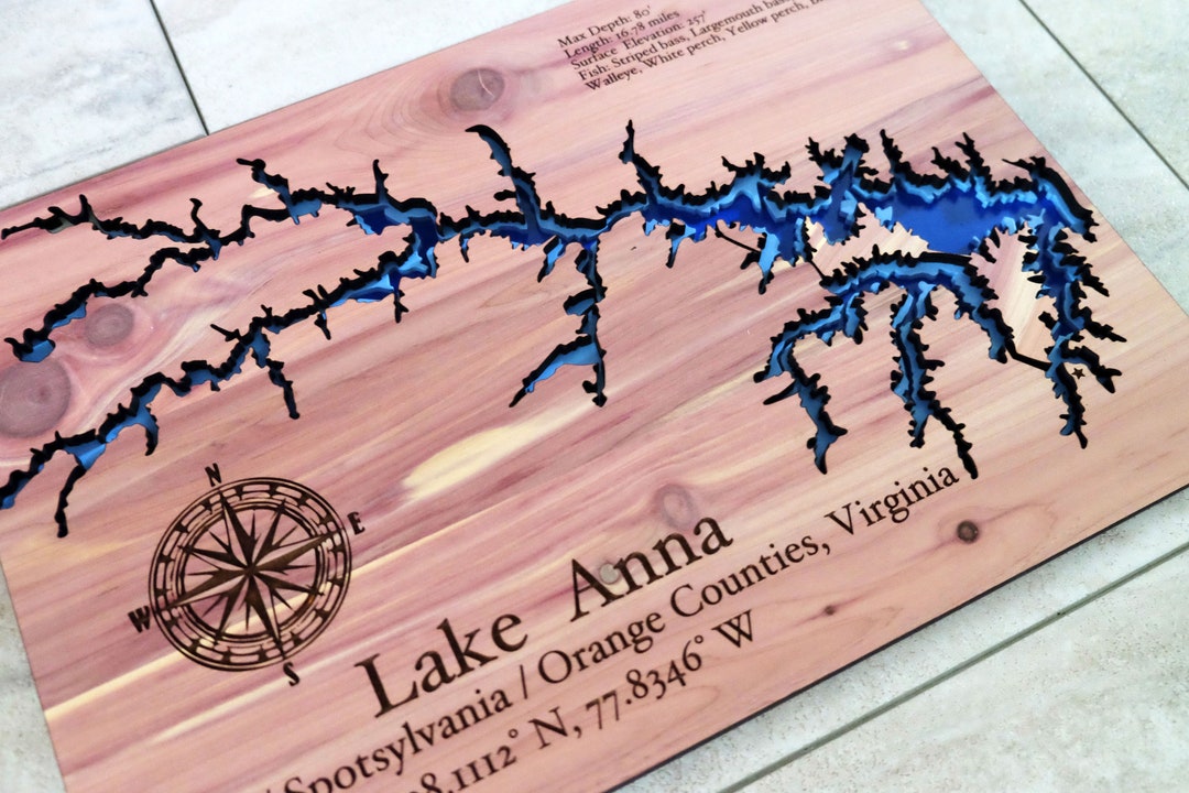 Lake Anna Topographical 3dwooden Map, Virginia Lake House Housewarming ...