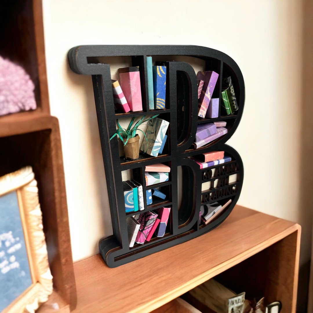 Custom Initial Book Lover Miniature Bookshelf - Book Nerd, Gift for ...