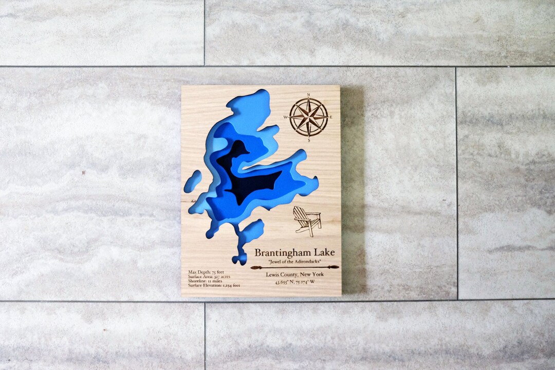 Brantingham Lake 3D Wood Topographic Map in Lewis County, New York ...