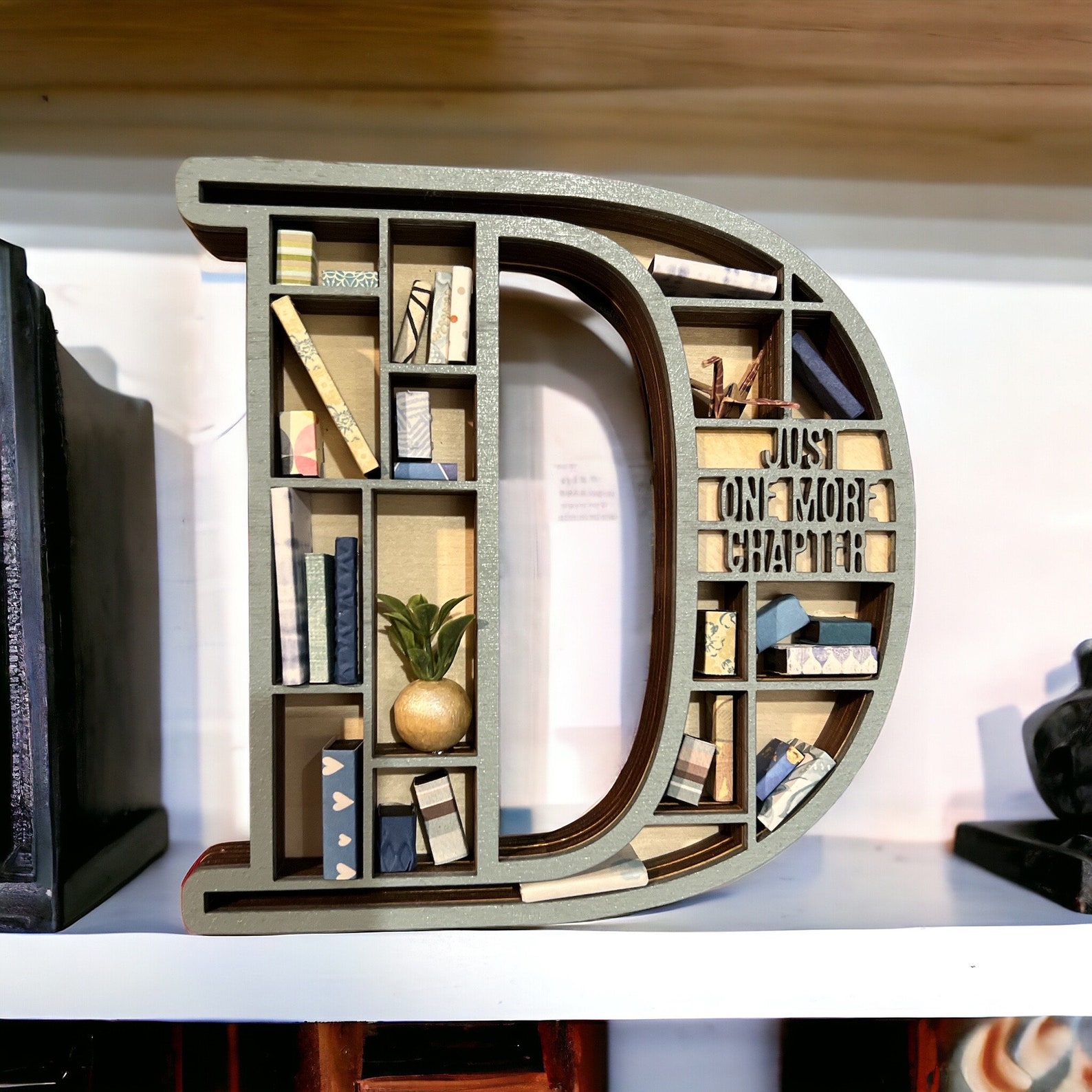 Custom Alphabet Letter Initial Book Lover Miniature Bookshelf - Book ...