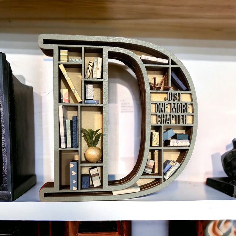 Custom Alphabet Letter Initial Book Lover Miniature Bookshelf - Book ...