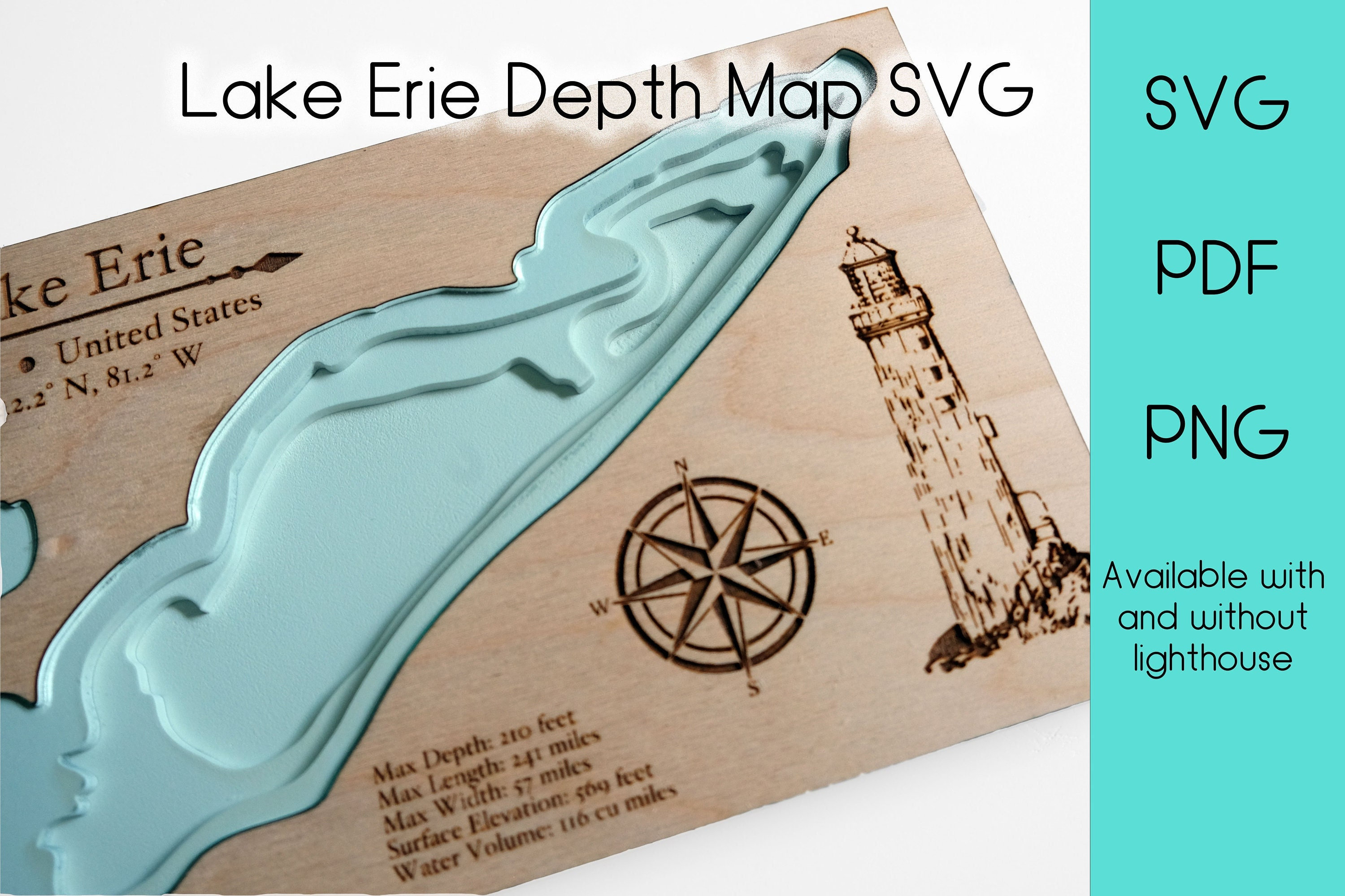 Digital File Lake Erie Great Lake Depth Map - SVG, PDF, PNG - Laser Cut ...