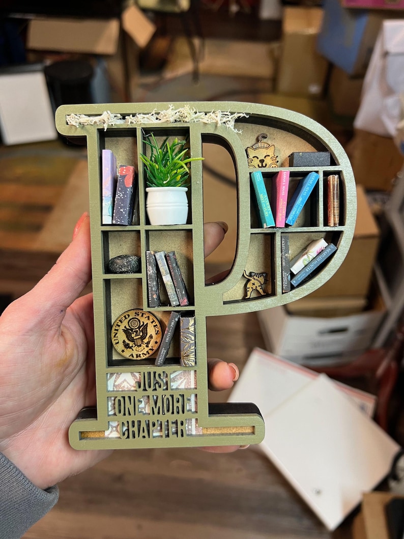 Custom Alphabet Initial Book Lover Miniature Bookshelf - Great Gift for ...