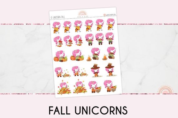 Fall Unicorns Planner Sticker Icons Autumn - Etsy
