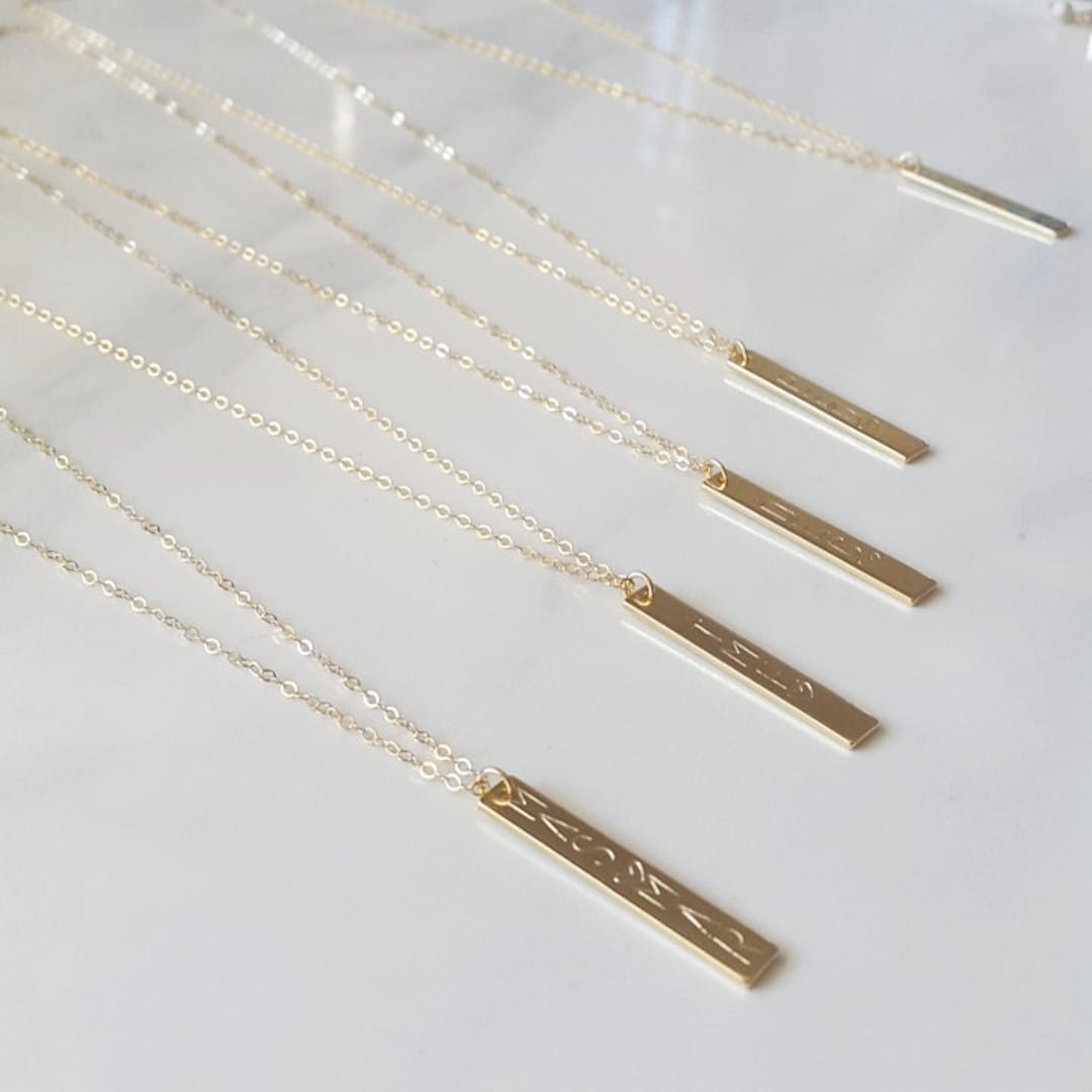 Personalized Bar Necklace, Custom Necklace, Vertical Gold Bar Necklace ...