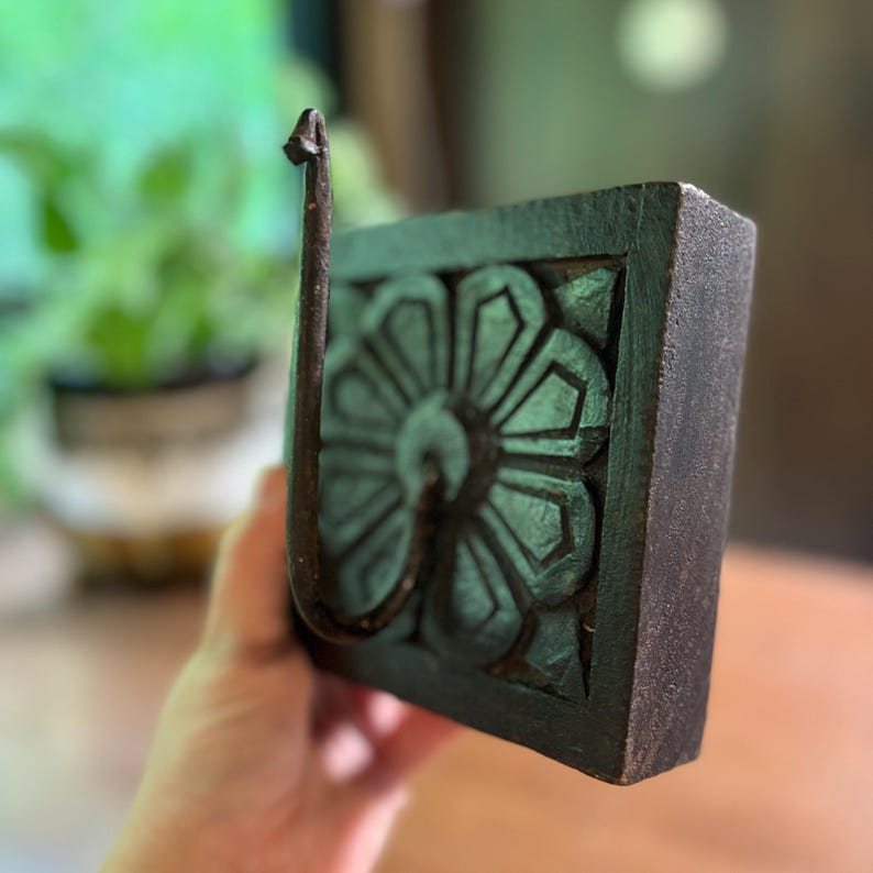 Rustic Hand Carved Folk Art Flower Wall Hook Wood and Nail Primitive ...