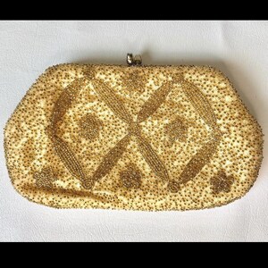 Vintage RICHERE Clam Shell Clutch Purse Evening Bag Sparkle Shine Gold ...