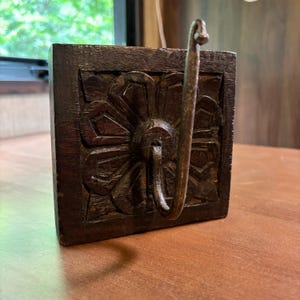 Rustic Hand Carved Folk Art Flower Wall Hook Wood and Nail Primitive ...