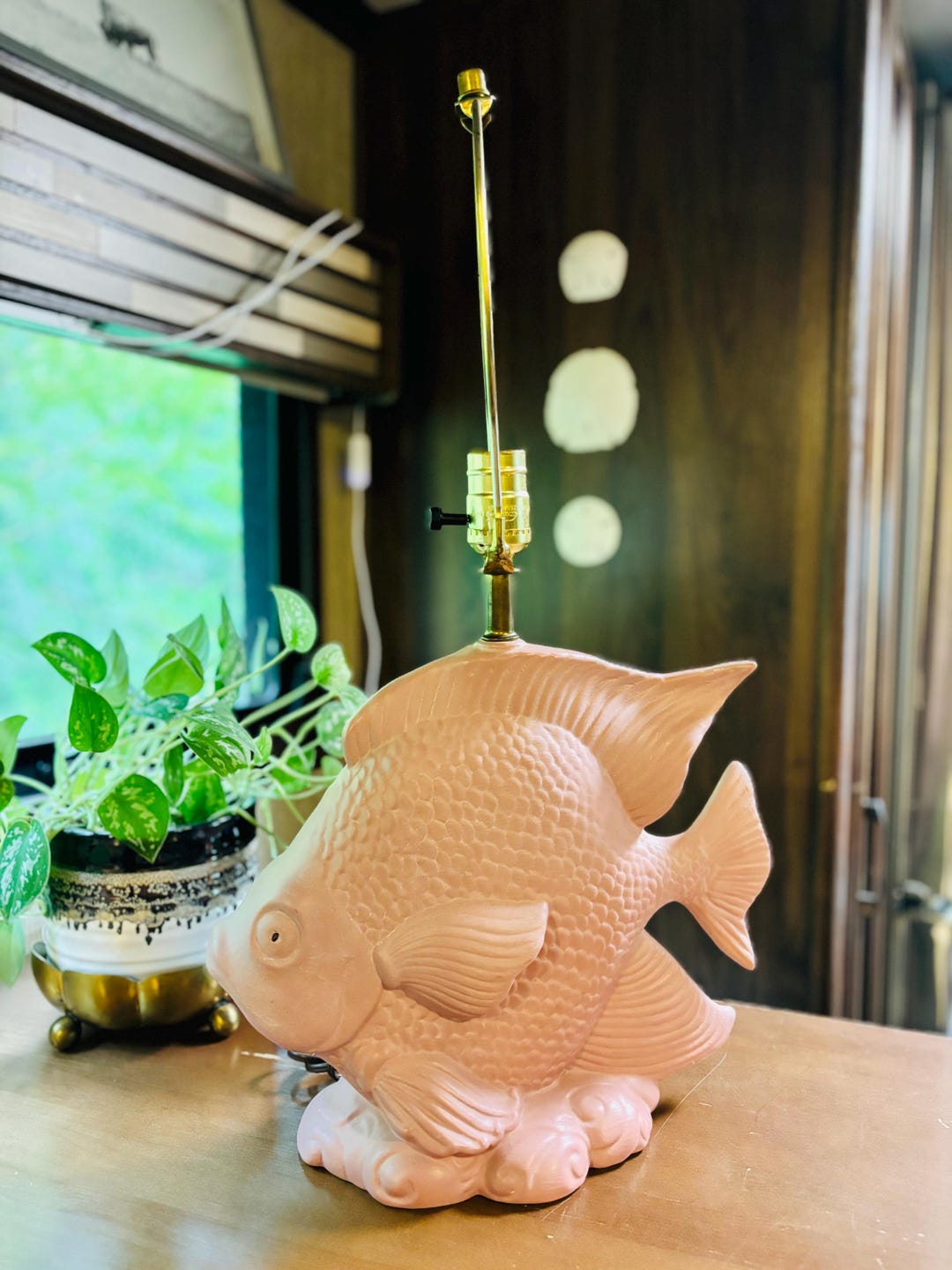 1970's Pink Plaster Gesso Fish Table Lamp Pastel Peachy Pink Vintage ...