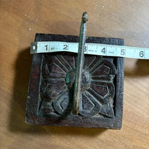 Rustic Hand Carved Folk Art Flower Wall Hook Wood and Nail Primitive ...