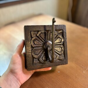 Rustic Hand Carved Folk Art Flower Wall Hook Wood and Nail Primitive ...