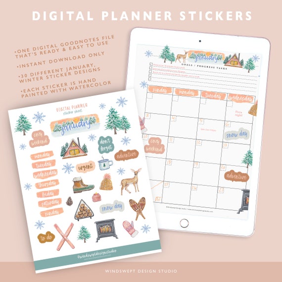 Paper new year January goodnotes modern stickers digital winter ...