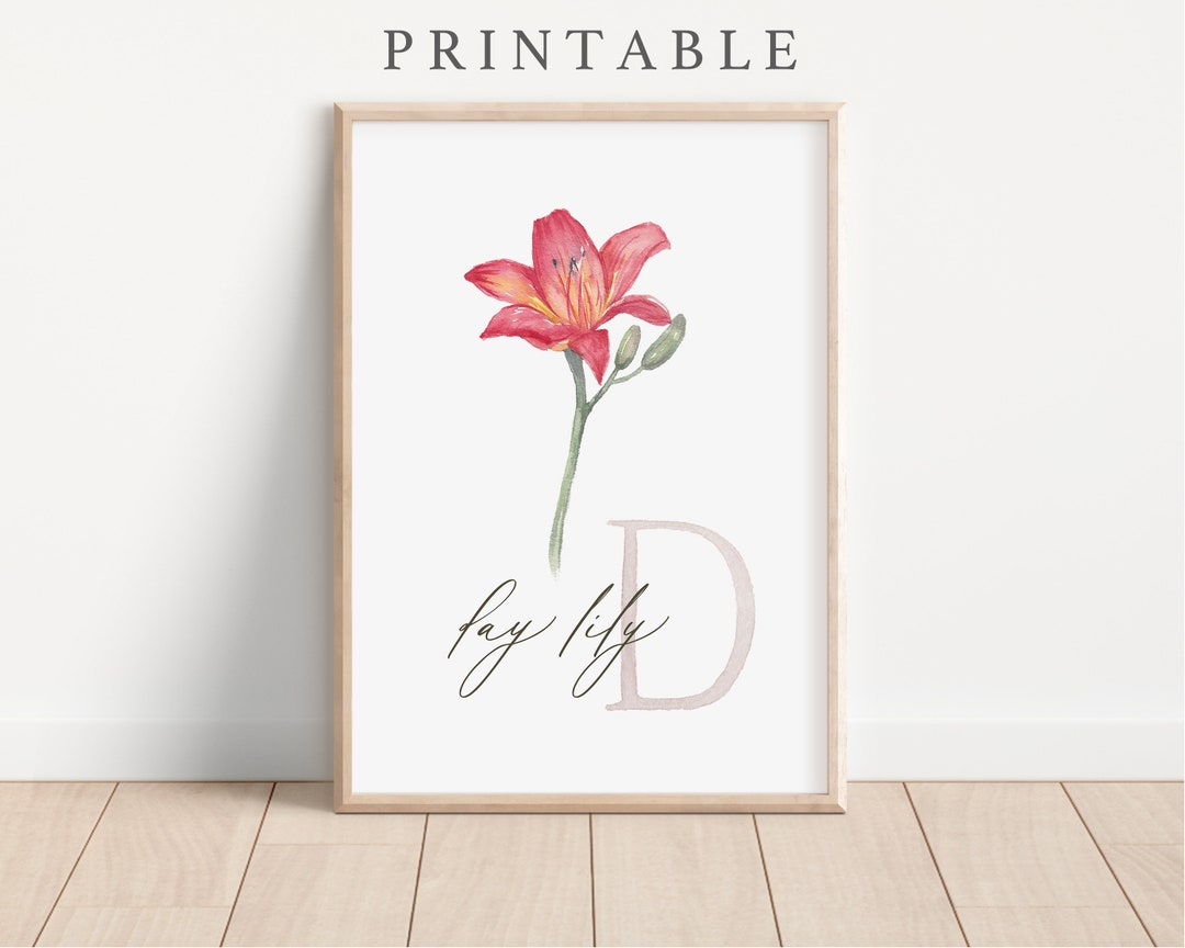 PRINTABLE Day Lily Floral Art Print - Flower Print - Nursery Watercolor ...