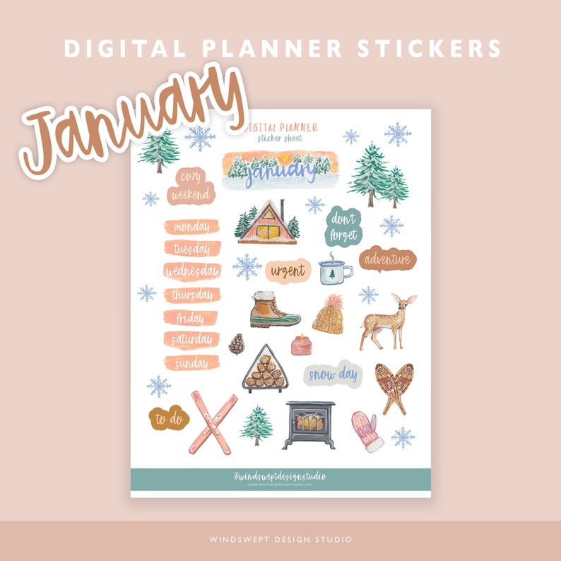 January Digital Sticker Sheet Winter Stickers Digital Planner Stickers ...