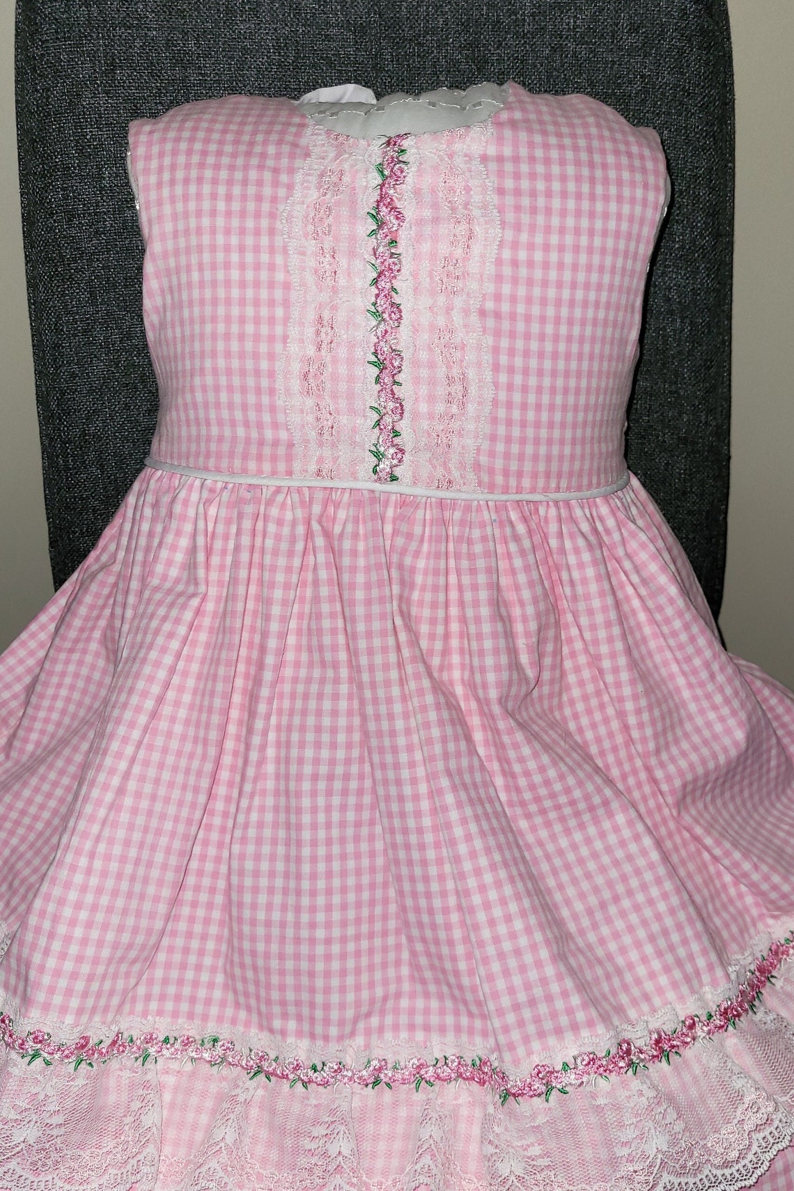 Pink Gingham With White Lace and Trim Detail - Etsy