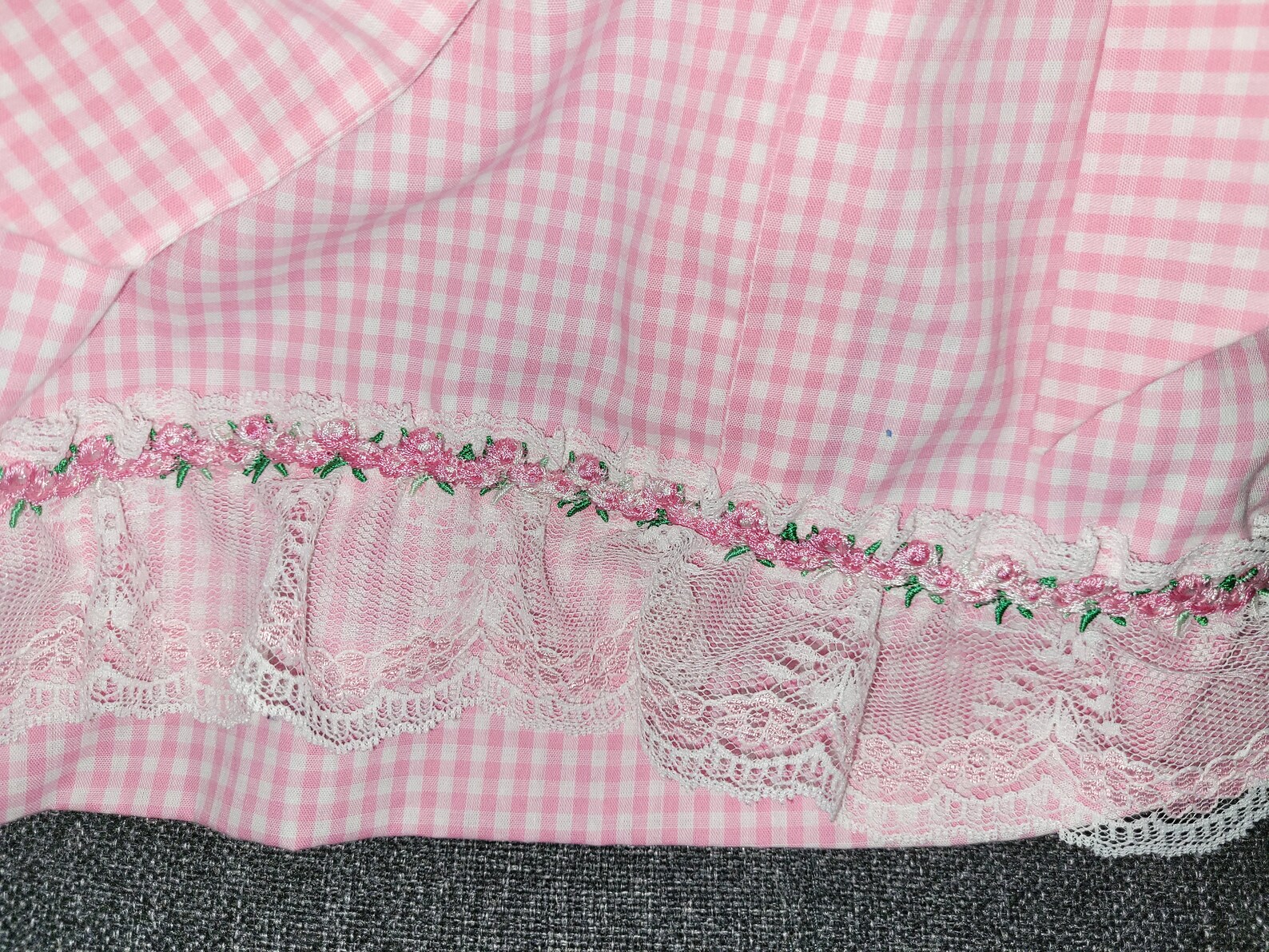 Pink Gingham With White Lace and Trim Detail - Etsy