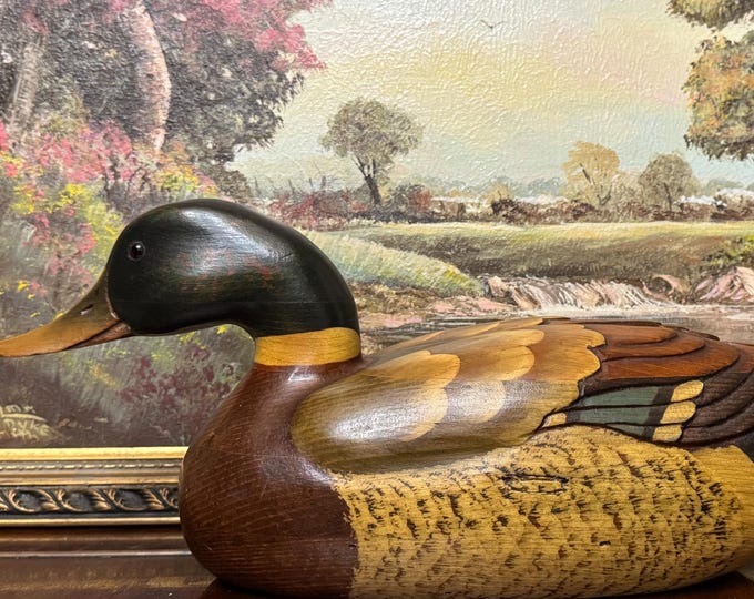 Hand Carved Wood Decoy Duck by Tom Taber and Hersey Kyle Jr. 21 Inches ...