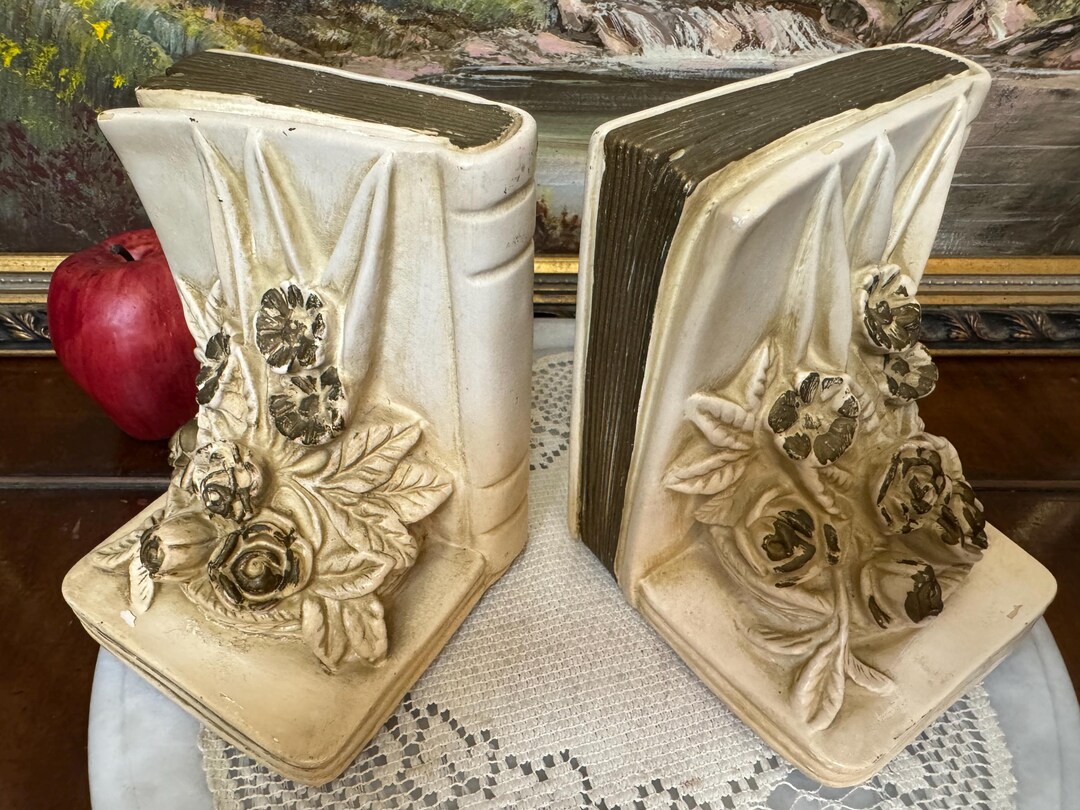 Book Shaped Bookends With Flower Basket by Universal Statuary Company ...