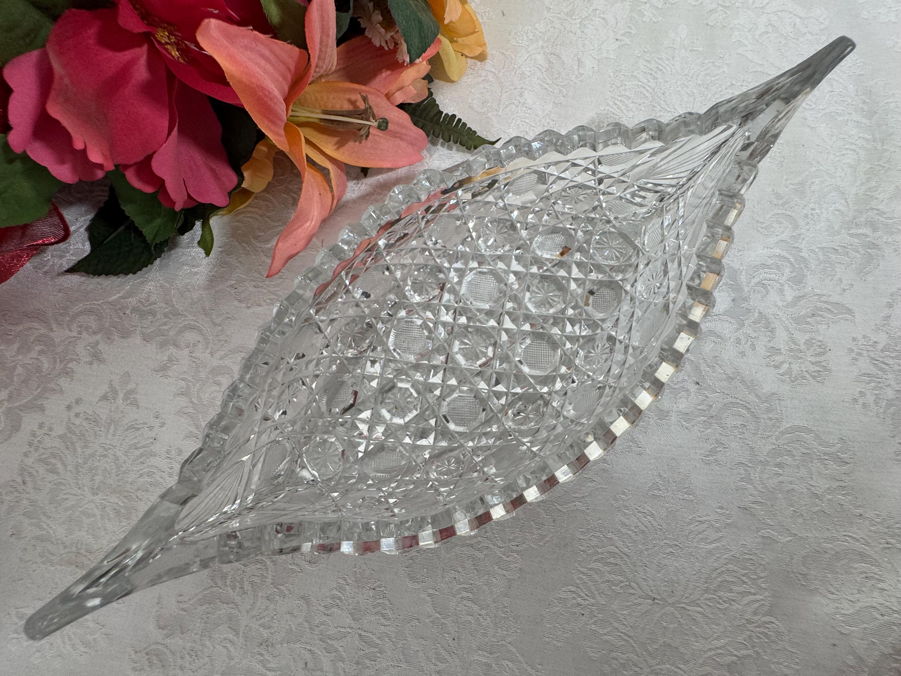 American Brilliant Cut Glass Lead Crystal Canoe Shaped Celery or Candy ...