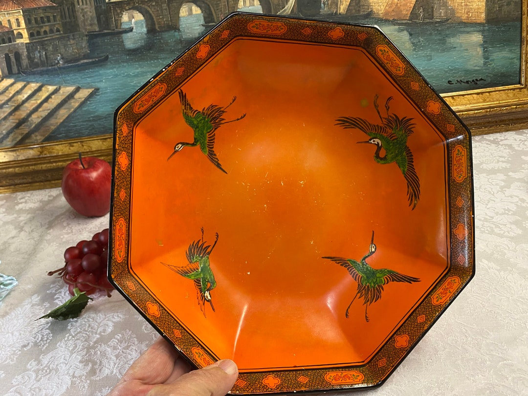 Antique Shelley Large Centerpiece Orange Octagon Bowl With Flying ...