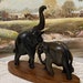 Two Carved Elephants Mounted on Wood Base Made From Water Buffalo Horn ...