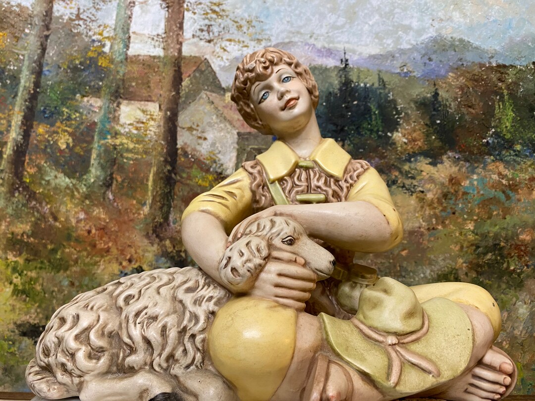 Young Shepherd With Lamb Hand Painted Ceramic Holland Mold With Repair ...
