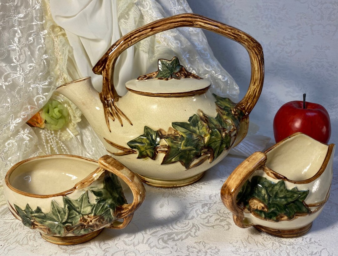 Vintage Mccoy Ivy Teapot Creamer and Sugar With Branch Handle 1940s - Etsy