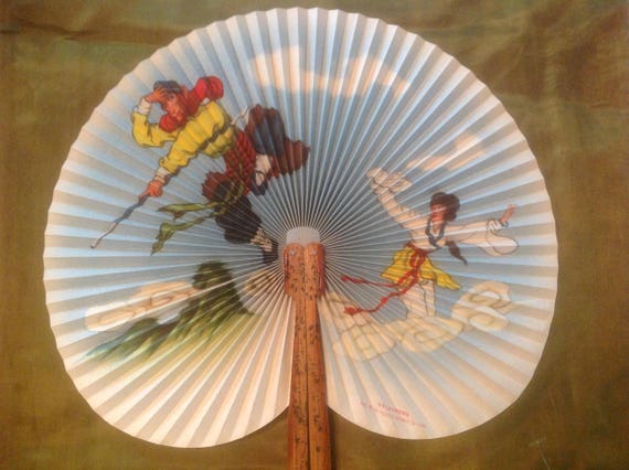 Vintage Chinese Hand Fan Folded Paper with Bamboo Fra… - Gem