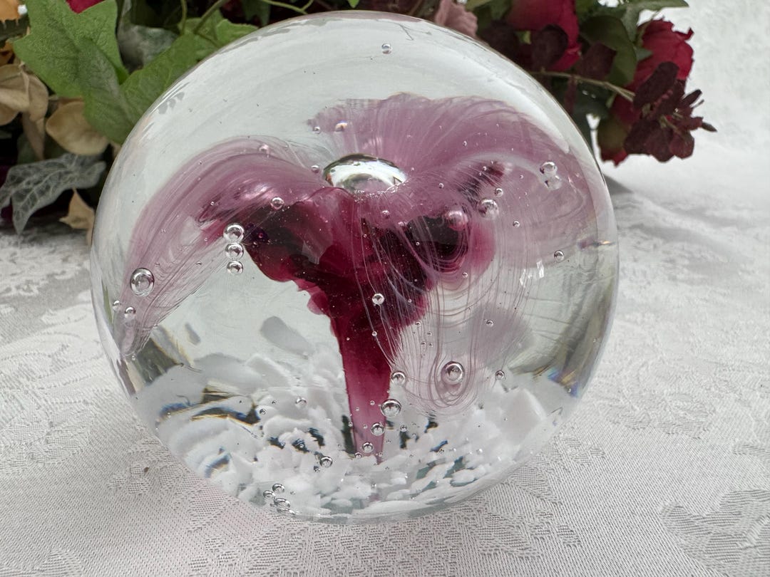 Glass Paperweight With Purple Flower by Jeff Butler Glass 1990 - Etsy