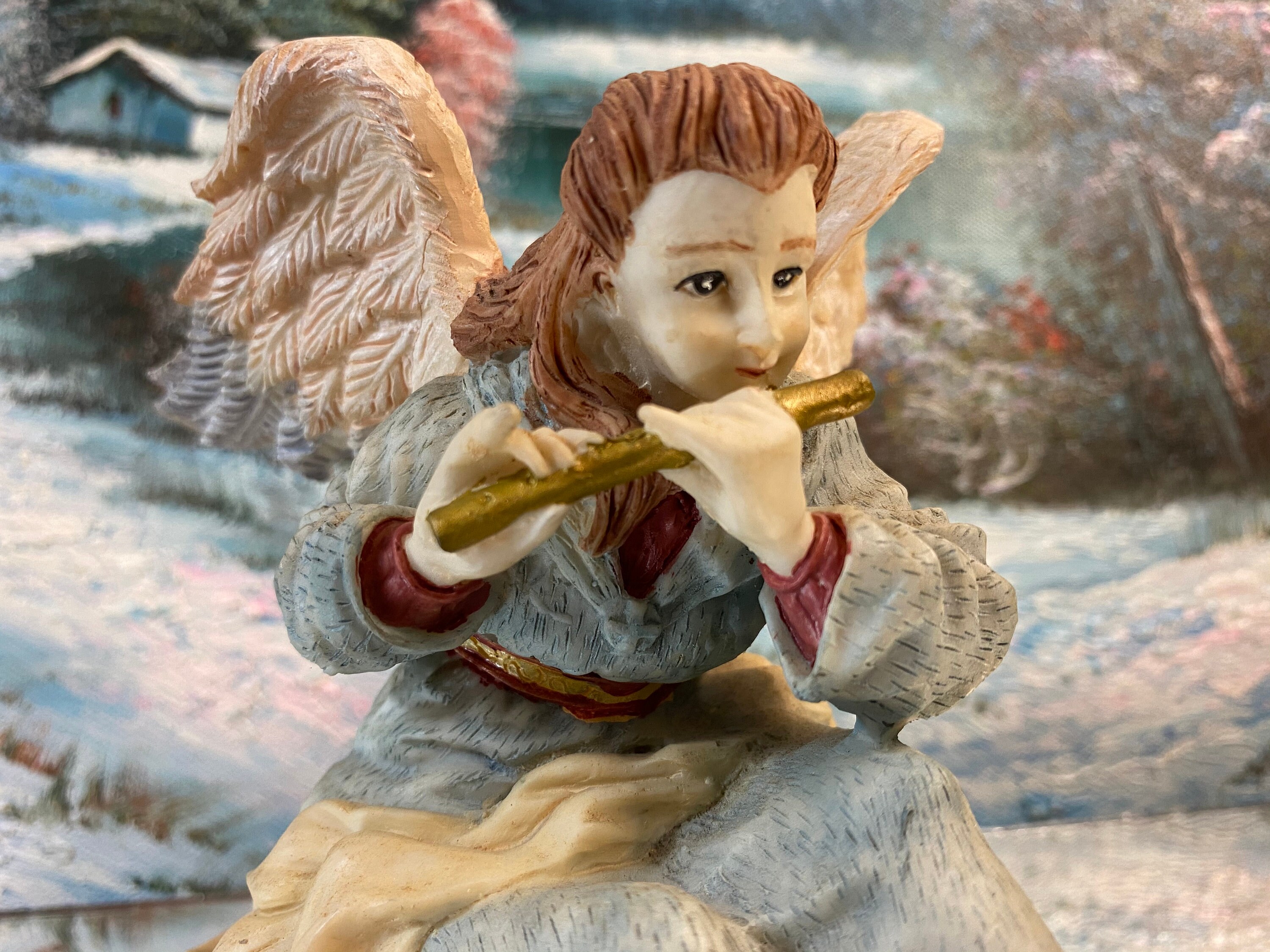 Angel Figurine Playing Flute Cast Resin by International Resourcing ...