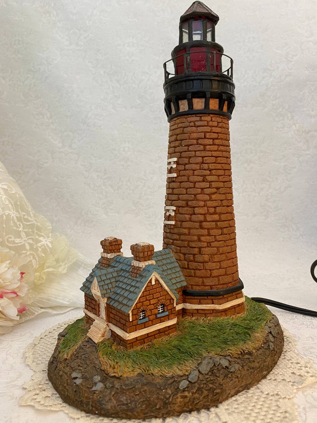 Lighthouse Night Light Lamp With Stained Glass - Etsy