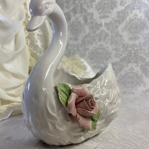 Capodimonte Swan Planter With Applied Rose Made in Italy - Etsy