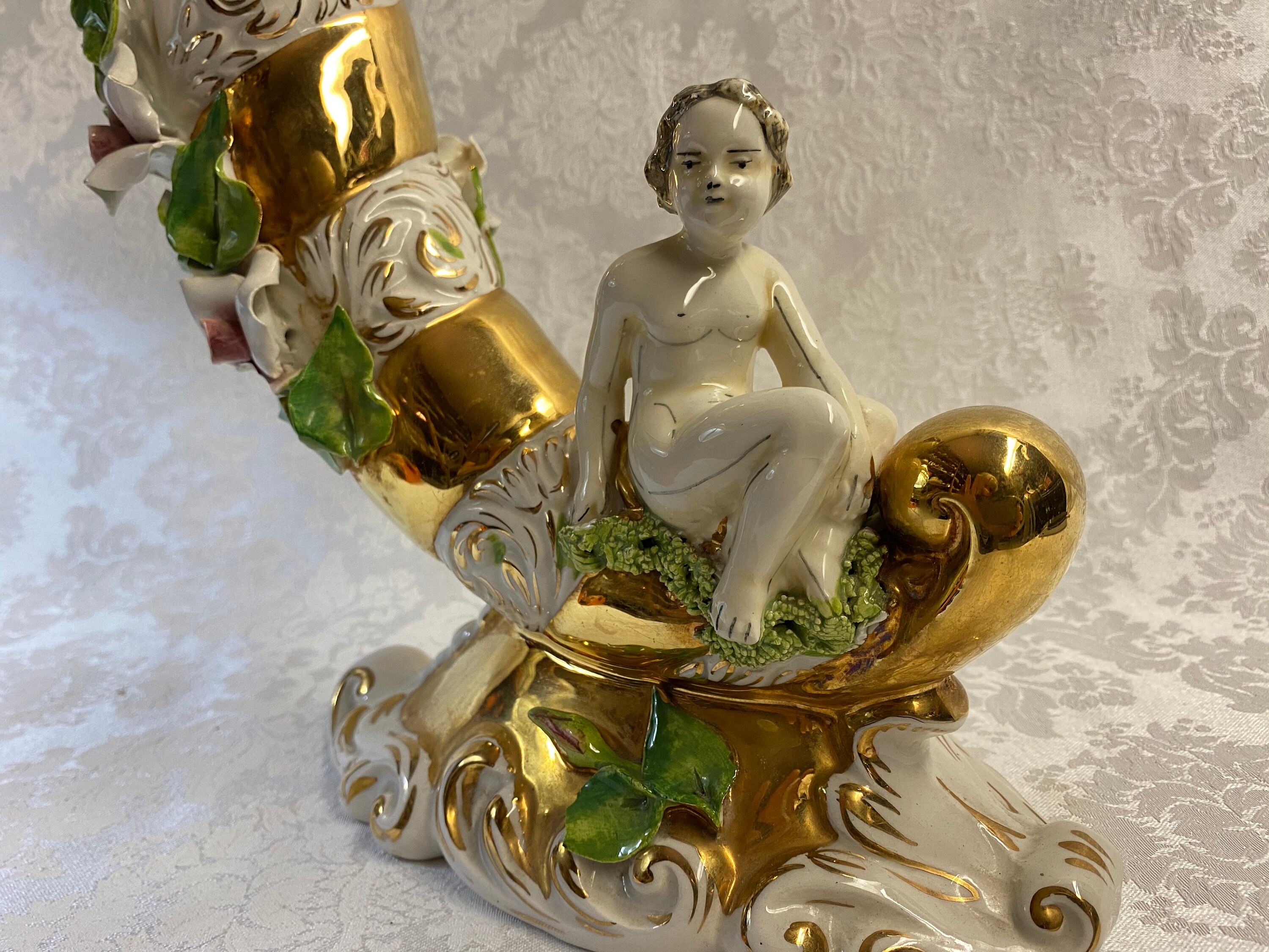 Rococo Italian Art Pottery Putti on Cornucopia With Applied - Etsy