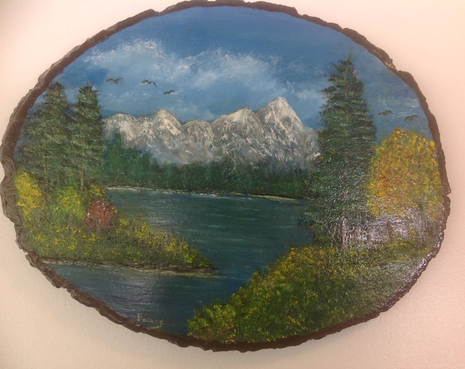 Vintage Landscape Oil Painting Tree Slice / Slab - Etsy