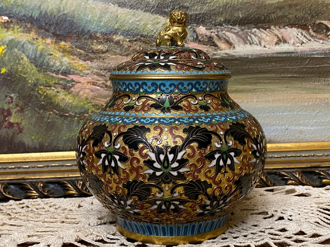 JINGFA Cloisonne / Champleve Ginger Jar With Foo Dog Finial - Etsy