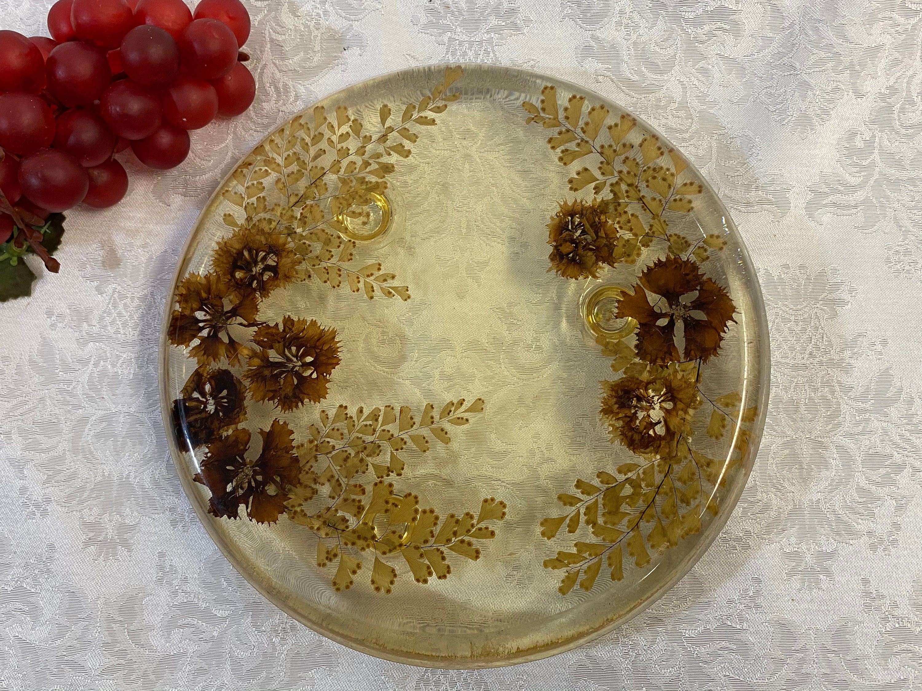 Round Lucite Trivet With Imbedded Floral Elements - Etsy