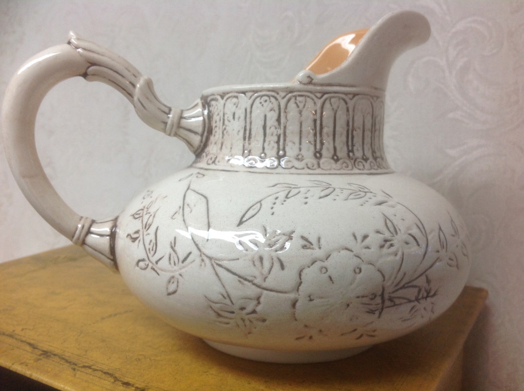 Ceramic Pitcher, Ceramic Vase, Impressed Design, Interior Glazed ...