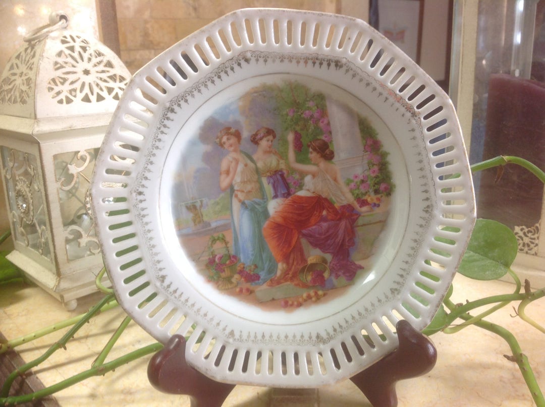 Antique Carl Schumann Plate Hand Painted 7" Reticulated 10 Sided - Etsy