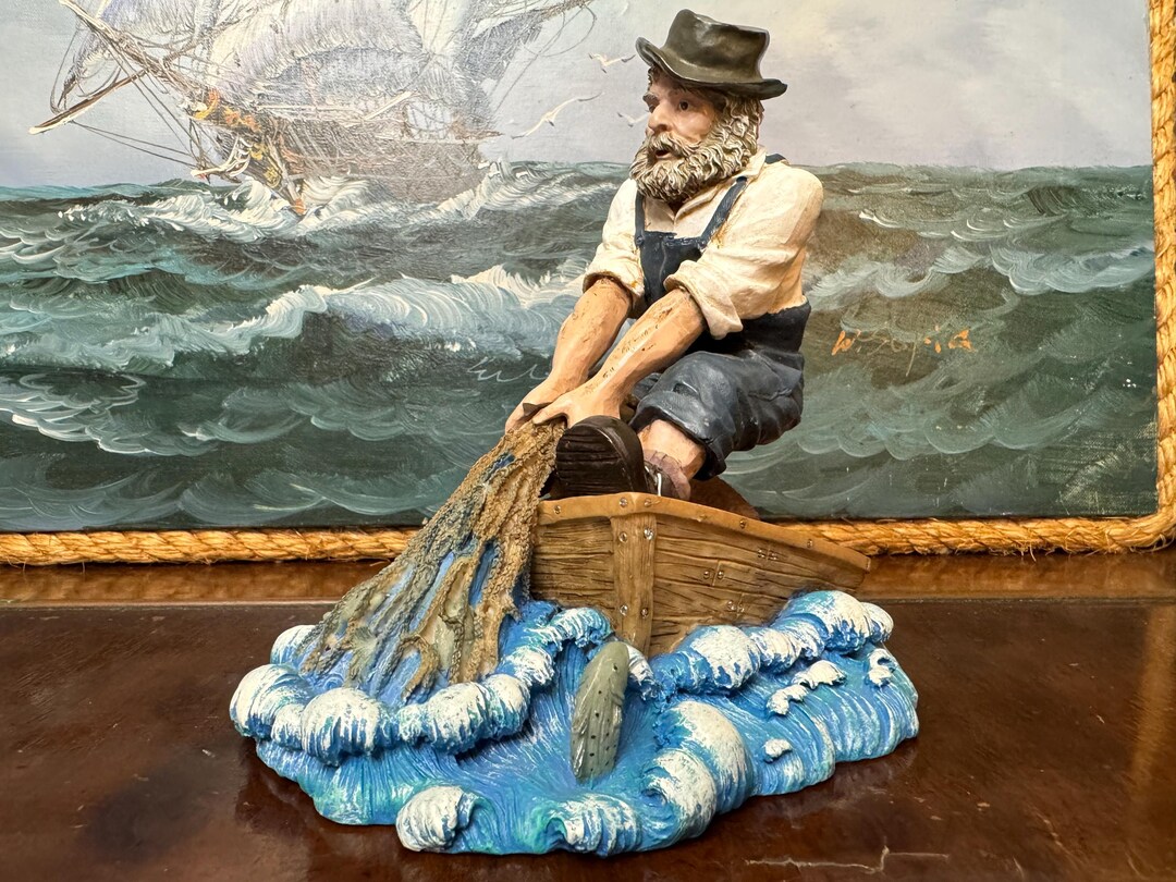 Fisherman Figurine Old Salt Collection pulling in the Catch 1998 - Etsy