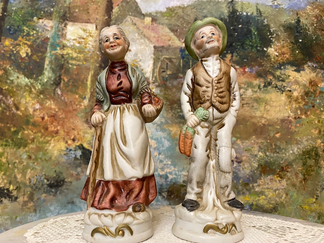 Old Man and Woman Porcelain Bisque Figurines 6.5" - Etsy